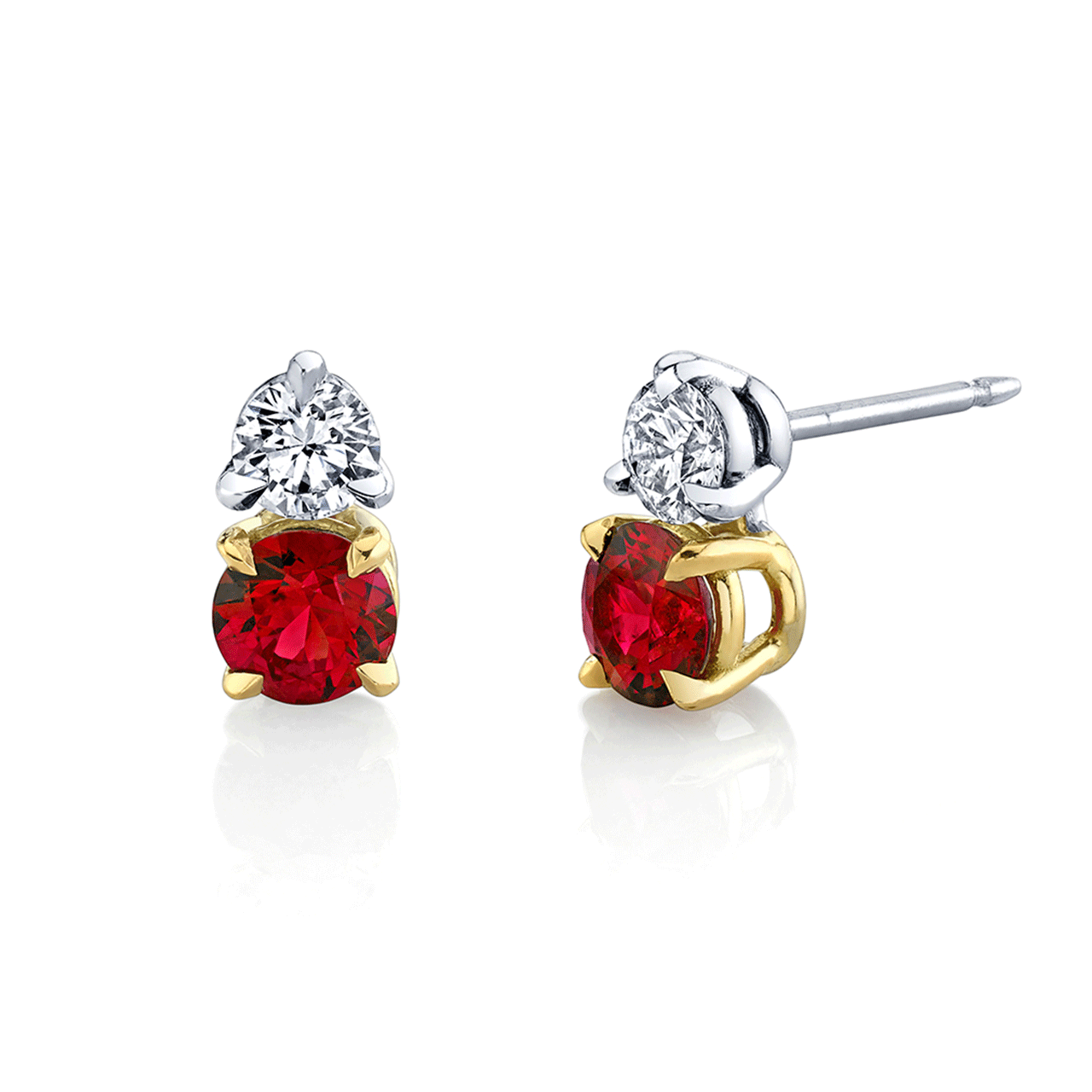 Platinum 18k Yellow Gold Ruby and Diamond Two Stone Studs – Hamilton ...